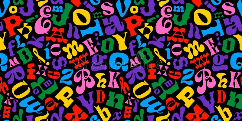 Colorful Retro Typography Letter Seamless Pattern Stock Vector ...