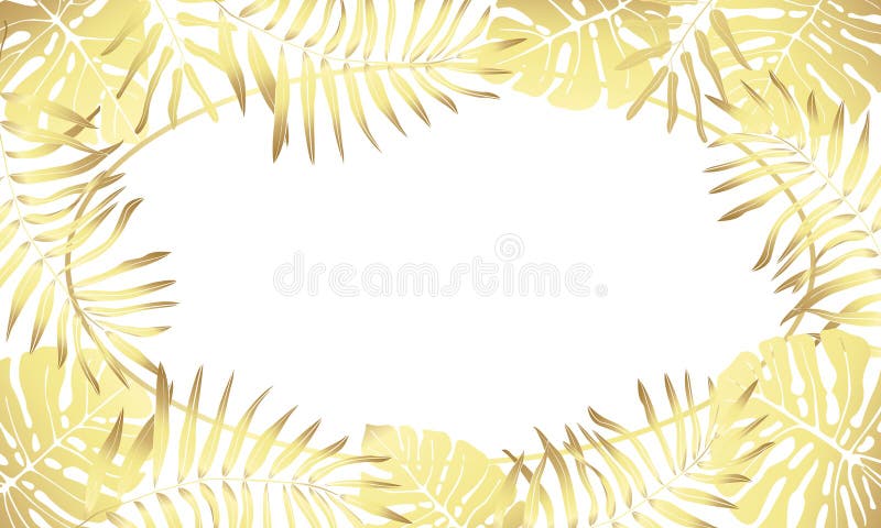 Horizontal Oval Frame with Golden Leaves of Tropical Plants. Vector ...