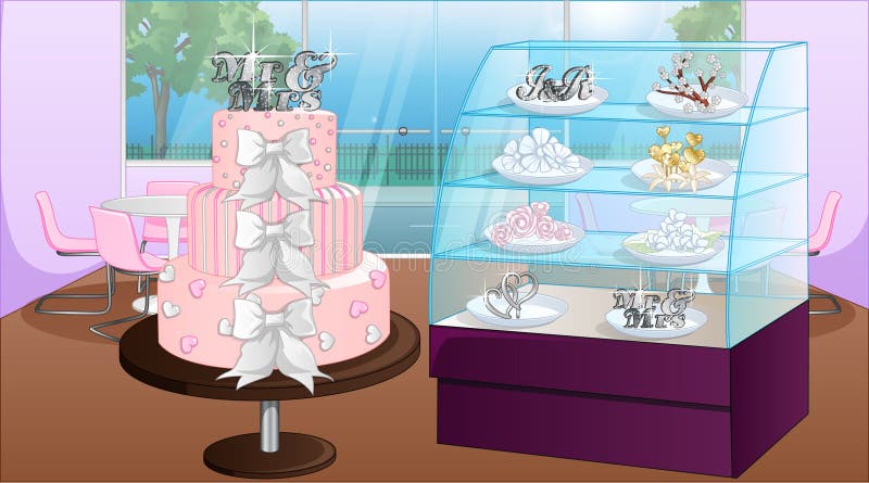 Cute Pink Wedding Cake in a Cake Shop Stock Vector - Illustration of ...