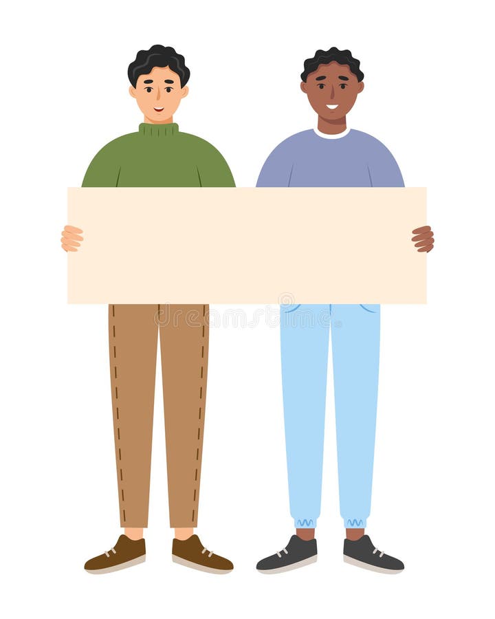 Two Men Showing a Blank Sign Together. Template for Information ...
