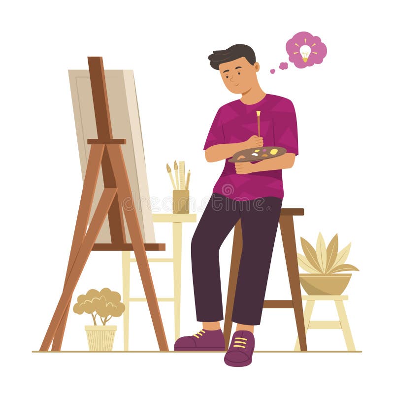 Man Enjoy Painting and Thinking Good Idea Concept Illustration Stock ...