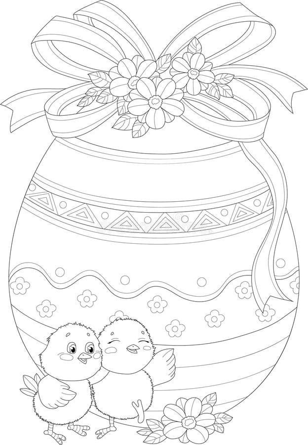 Cute Cartoon Chickens with Easter Egg with Bow and Flowers Template ...