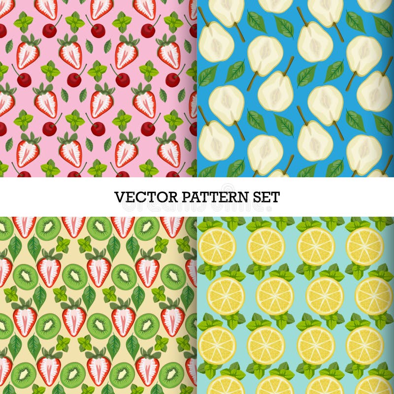 Vector Seamless Patterns of Fruits Set Stock Vector - Illustration of ...