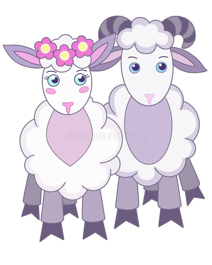 Sheep and Ram, Couple of Cute Sheep - Vector Full Color Picture. Stock ...