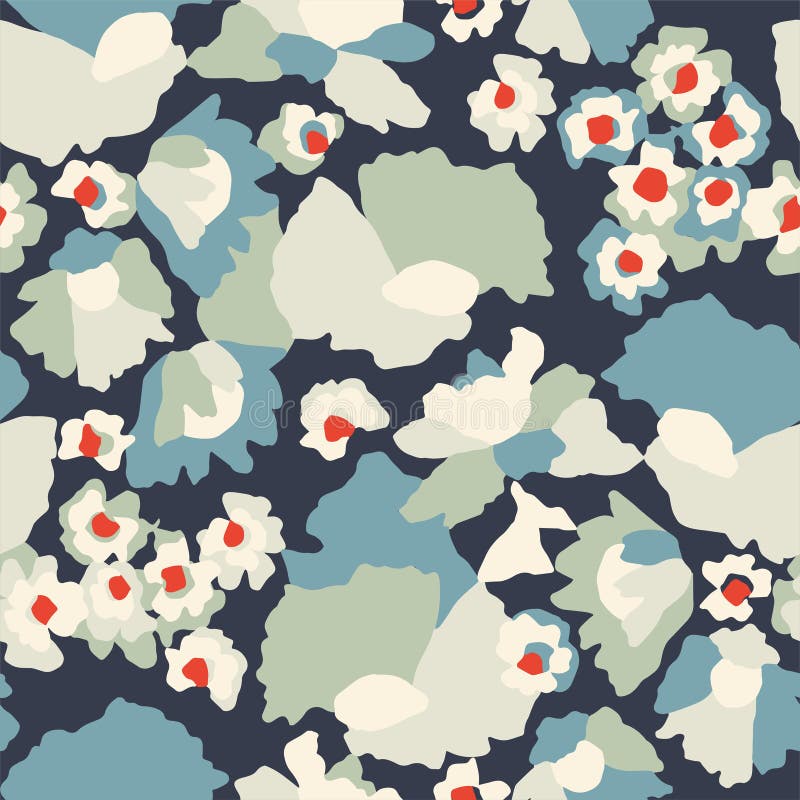 Vector Hand-drawn Abstract Flower and Leaf Illustration Seamless Repeat ...