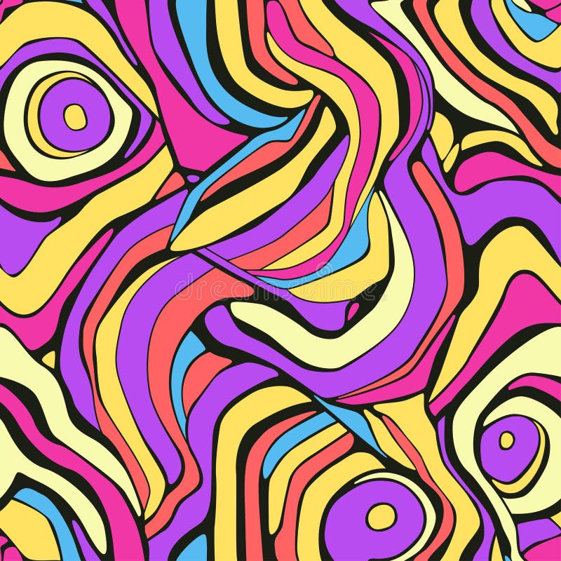 Abstract Psychedelic Seamless Pattern with Tangled Lines - Vector ...
