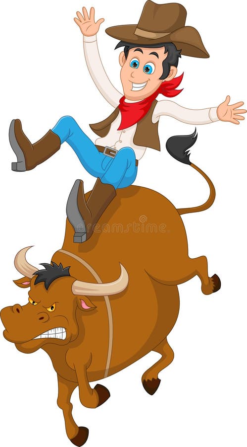 Happy Little Cowboy Riding Bull at Rodeo Stock Vector - Illustration of ...