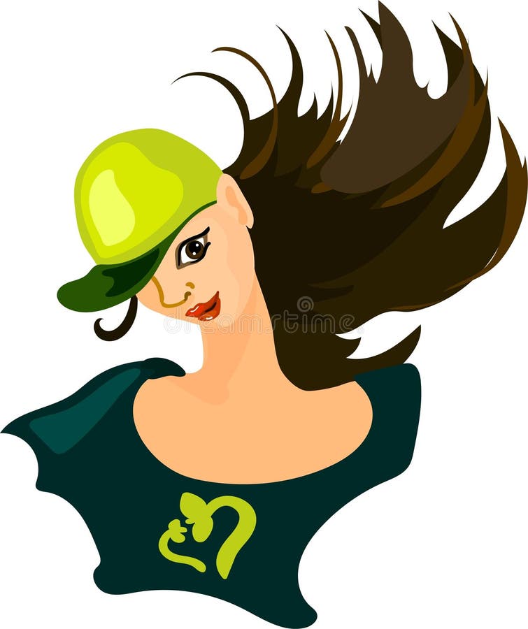 Portrait of Beautiful Girl with Green Cap Stock Vector - Illustration ...