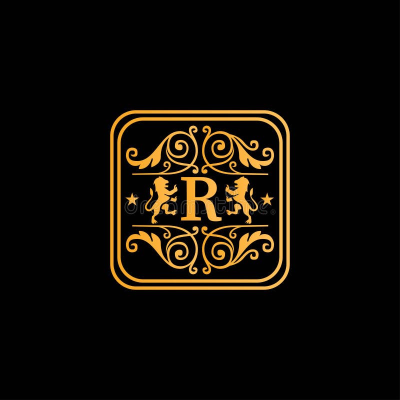 Golden Vintage Luxury R Letter Logo Design. Stock Vector - Illustration ...