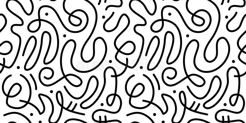 Fun Black and White Line Doodle Seamless Pattern Stock Illustration ...
