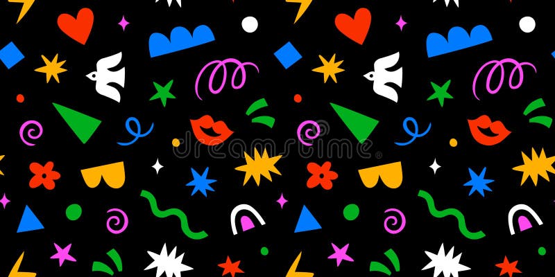 Fun Colorful Doodle Seamless Pattern Stock Vector - Illustration of ...