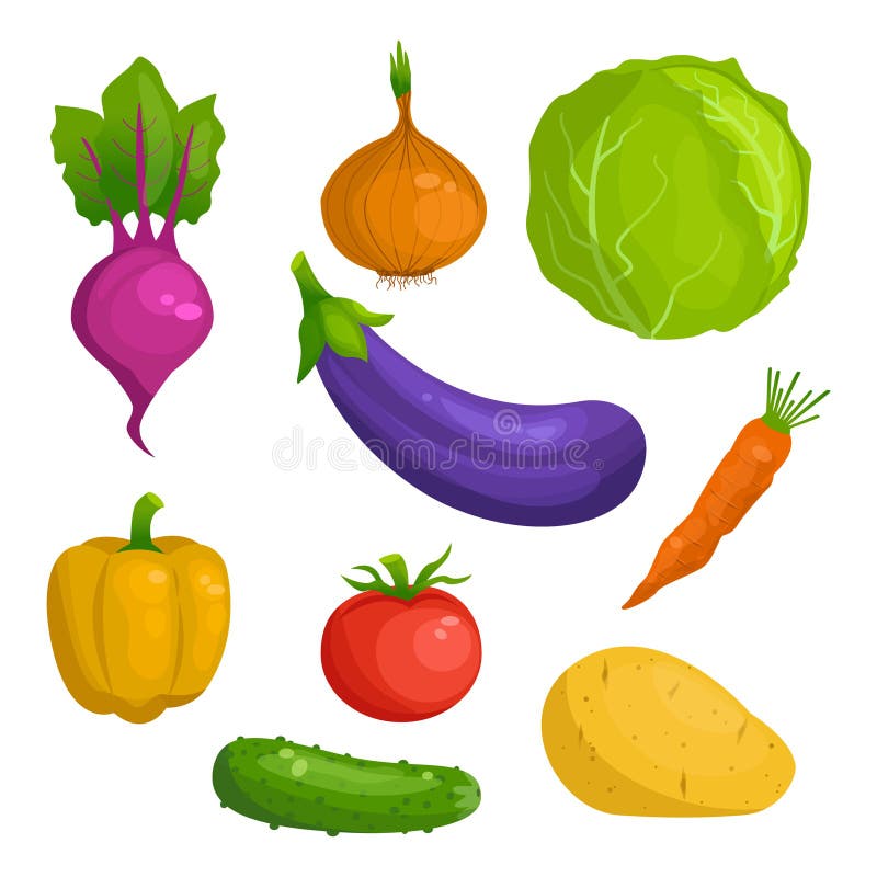Set of Vector Cartoon Vegetables. Kids Illustrations. Stock ...