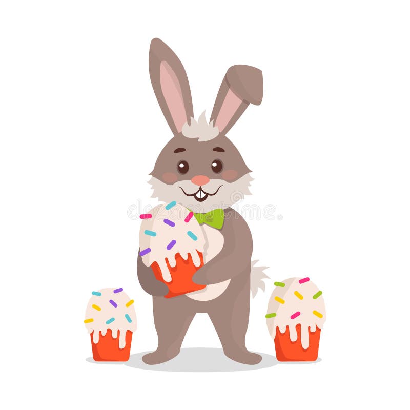 Easter Bunny is Holding an Easter Cake. Stock Vector - Illustration of ...