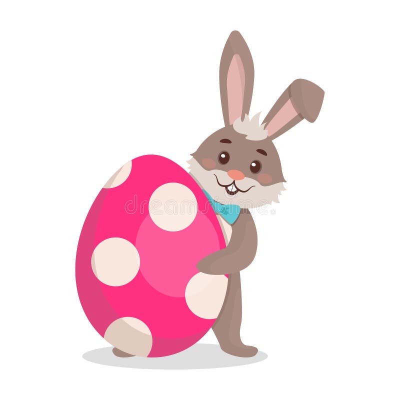 Easter Bunny Peeks Out from Behind a Large Painted Egg. Easter. Stock ...