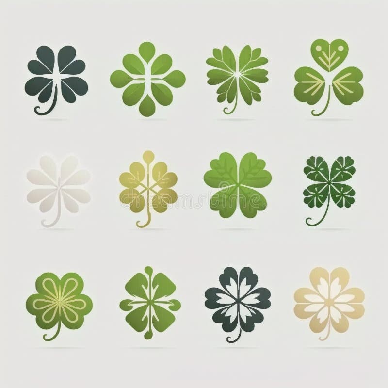 Clover Icons, Set Patrick’s Day Symbols, Generative AI Stock ...
