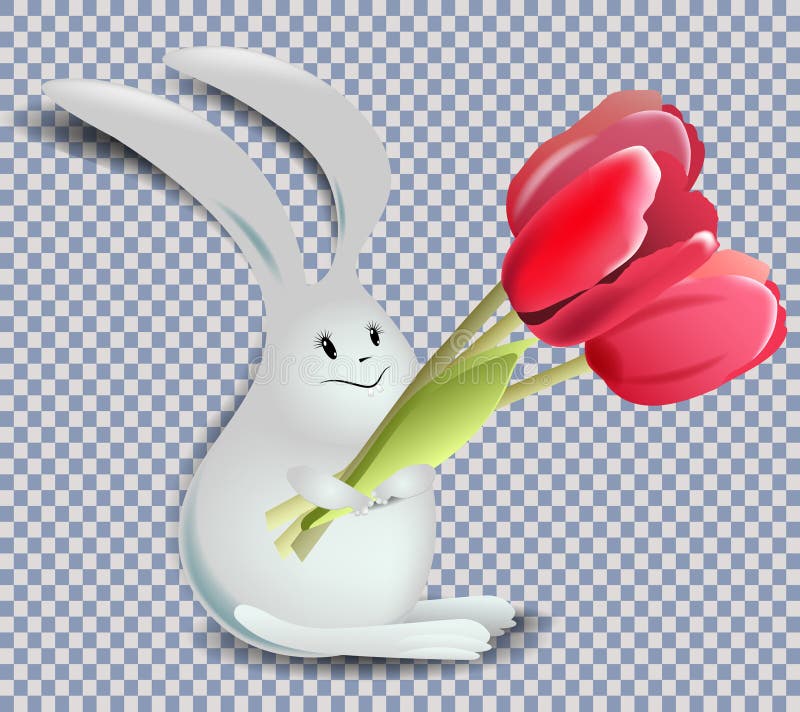 Cute White Rabbit with a Bouquet of Tulips Stock Vector - Illustration ...