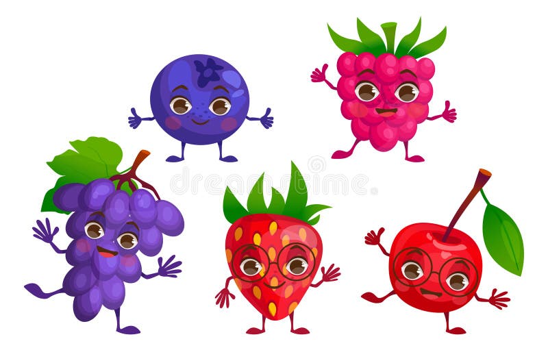 Set of Vector Illustrations with Cartoon Berries. Stock Vector ...
