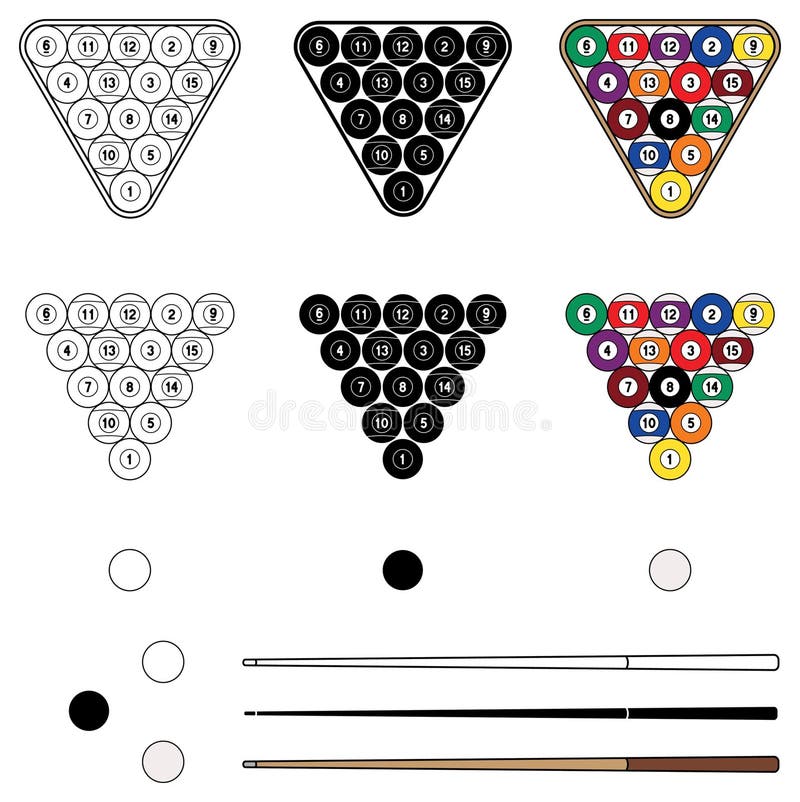 Billiards Pool Rack Set Up with White Ball and Cue Clipart - Outline ...