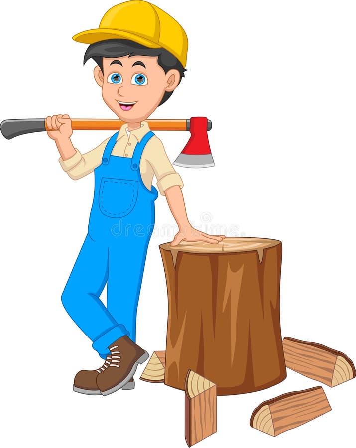 Boy Holding an Ax after Chopping Wood Stock Vector - Illustration of ...