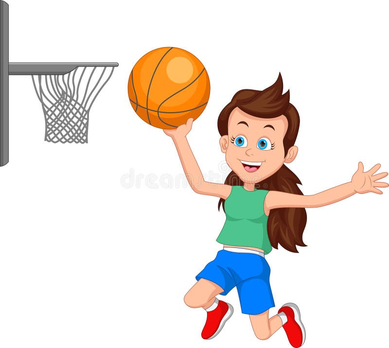 Cartoon Cute Girl Playing Basketball Stock Vector - Illustration of ...