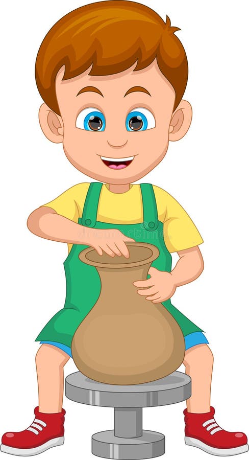 Cute Little Boy Making Pottery Clay Pot Stock Vector - Illustration of ...