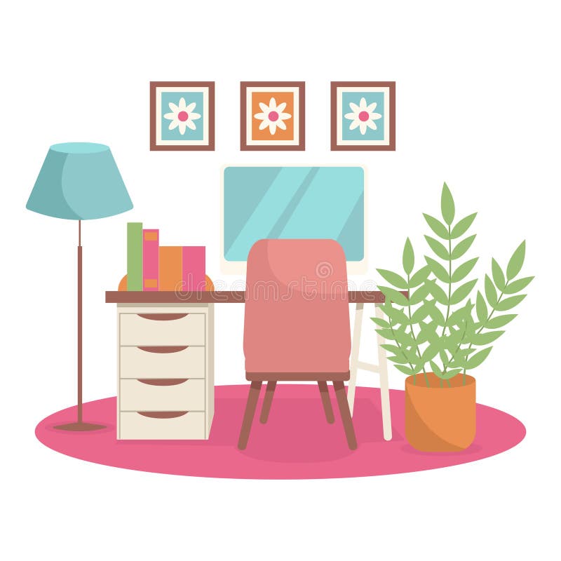 Office Interior. Distant Work. Study Place. Stock Vector - Illustration ...