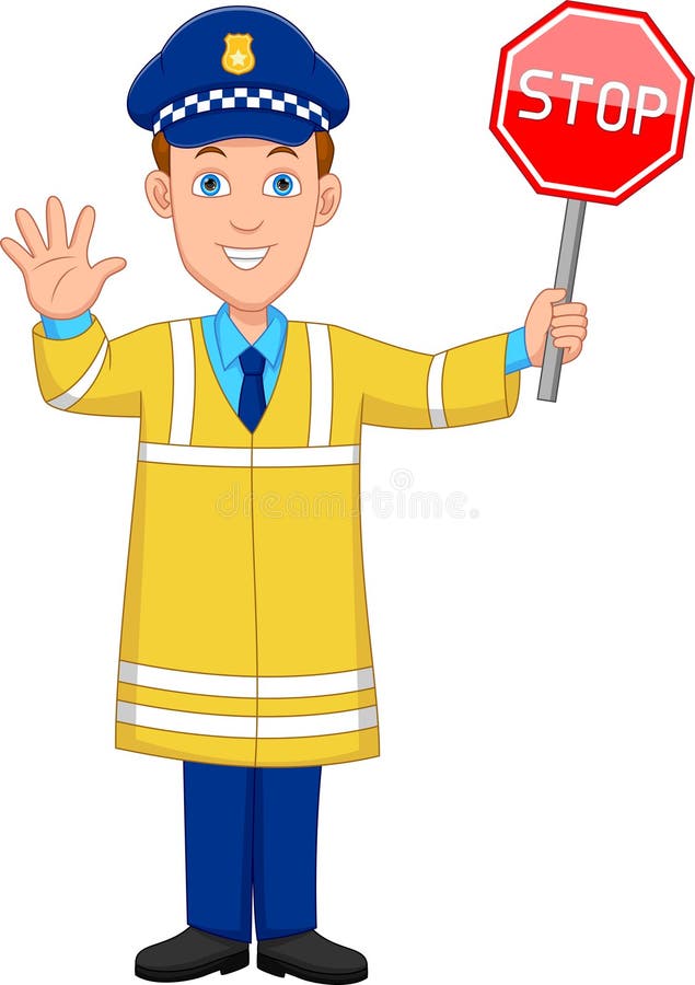 Young Police Officer Holding Stop Sign Stock Vector - Illustration of ...