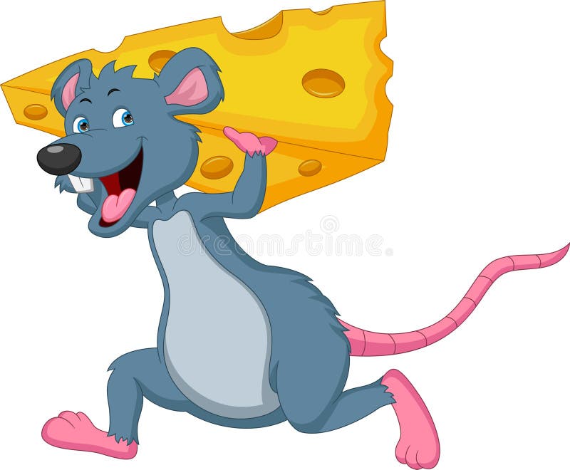 Cute Mouse Running Carrying Cheese Stock Vector - Illustration of grey ...