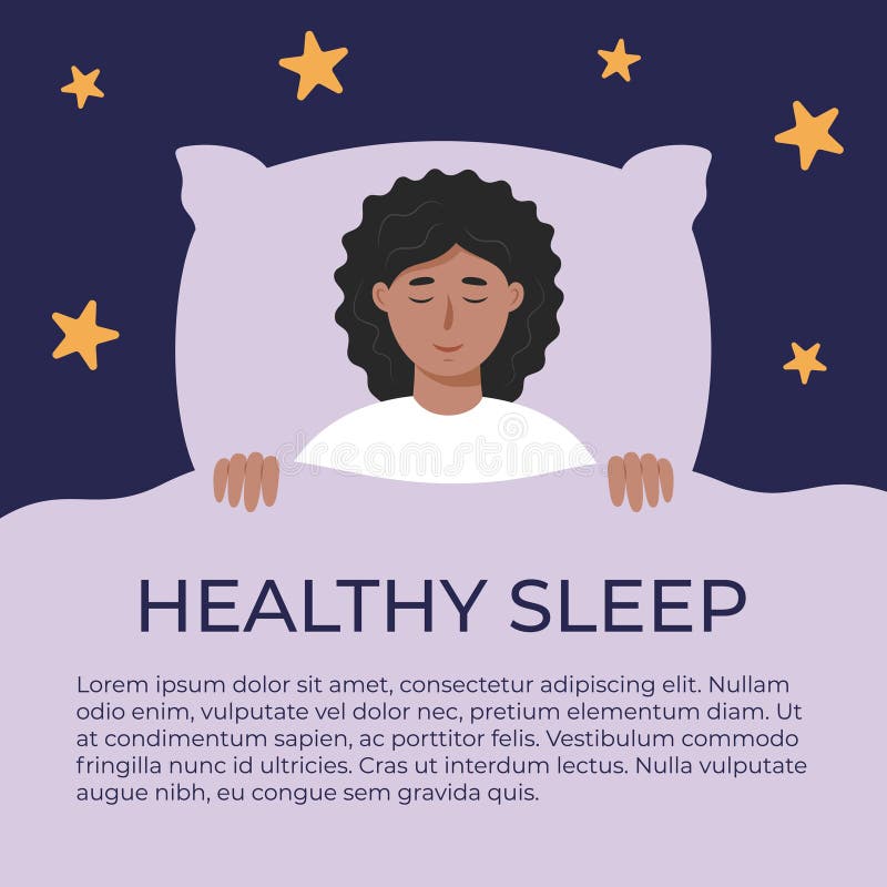 Healthy Sleep Banner Template. Woman Lies in Her Bed Under the Blanket ...