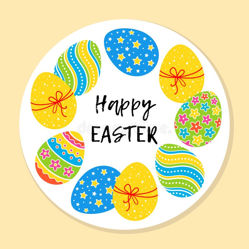 Happy Easter Greeting Card, Sticker with Hand Drawn Colorful Easter ...