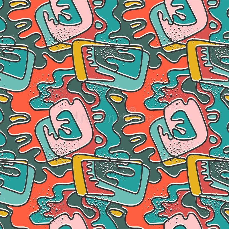 Seamless Urban Pattern with Wave Shapes with Dots and Lines Stock ...