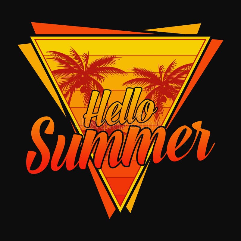 Retro Beach Sunset Hello Summer Stock Illustrations – 613 Retro Beach ...
