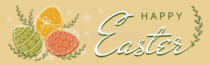 Happy Easter Banner with Hand Drawn Colored Easter Eggs Stock Vector ...