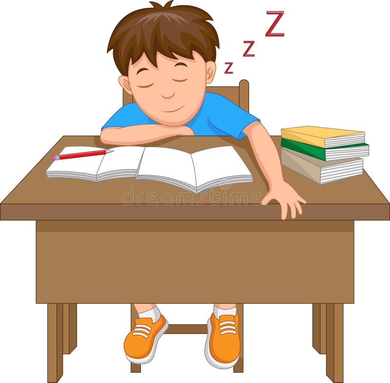 Tired Schoolboy Sleep at the Table during Studying Stock Vector ...