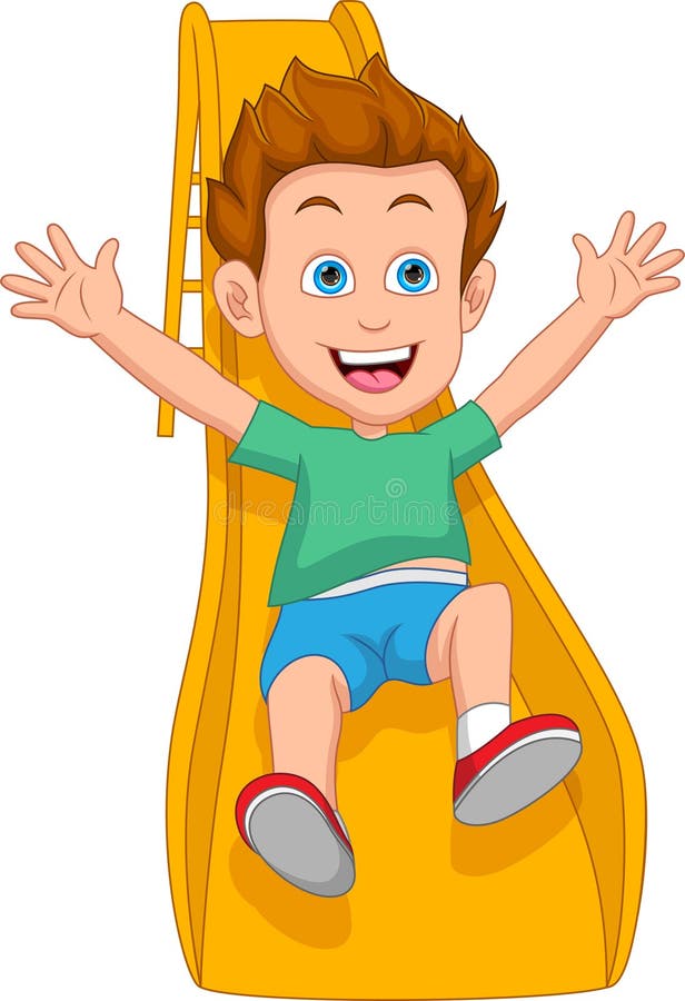 Happy boy playing slides stock vector. Illustration of kindergarten ...
