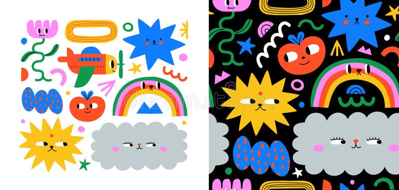 Set of Colorful Abstract Shape Kid Cartoon Character Illustration Stock ...