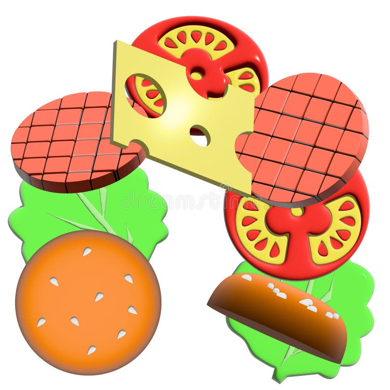 Disassembled Burger with 3D Effect Stock Illustration - Illustration of ...