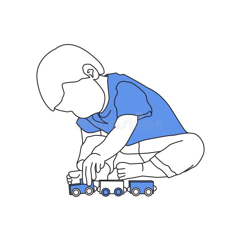 Child is Playing.Minimalism. Linart and Blue Stock Vector ...
