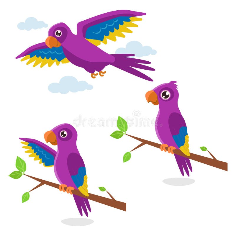 Purple Parrot Illustration Set. Stock Vector - Illustration of floats ...