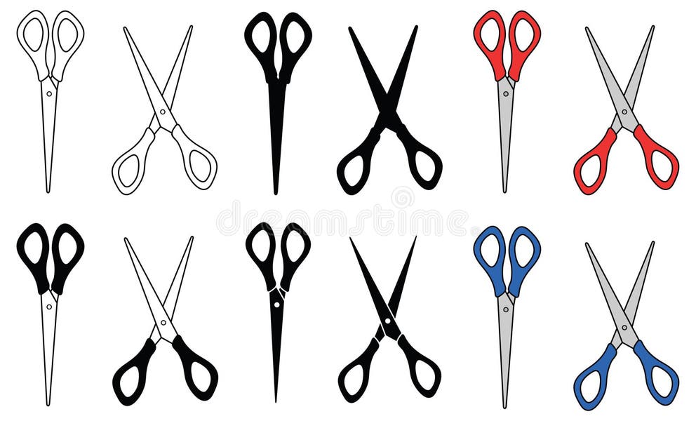 Scissors Open and Closed Clipart Set - Outline, Silhouette & Color ...