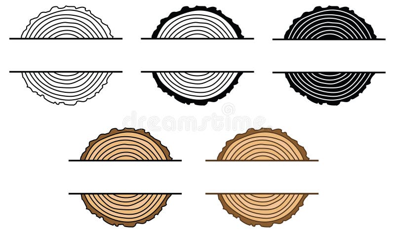 Tree Rings Split Label Logo Clipart Set - Outline, Silhouette and Color ...