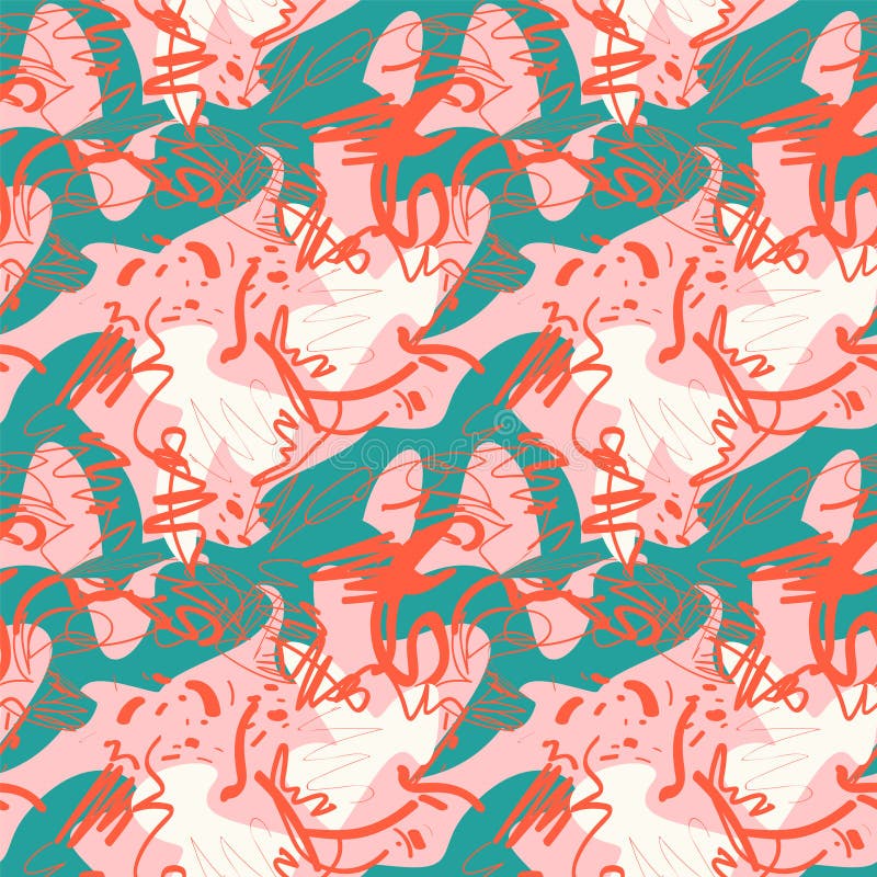 Urban Colorful Abstract Seamless Pattern with Chaotic Shapes and Lines ...