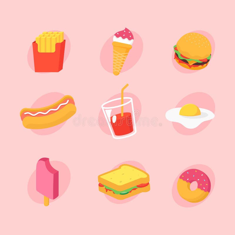 Set of Fast Foods and Drinks in a Set of Nine. Vector Icons EPS Stock ...