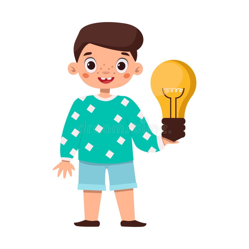 Children S Hobbies. Boy with a Light Bulb Stock Vector - Illustration ...