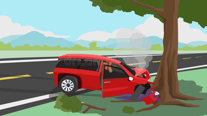 Damage Car Crash Big Tree Accident Cannot Drive. Stock Vector ...