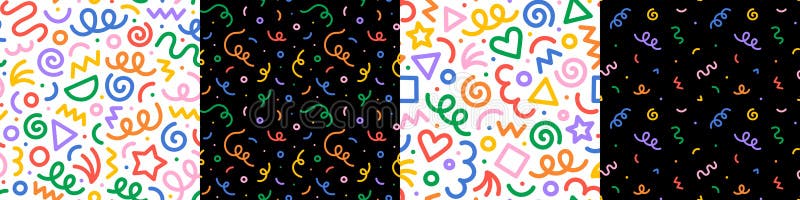 Set of Fun Colorful Line Doodle Seamless Pattern Stock Vector ...
