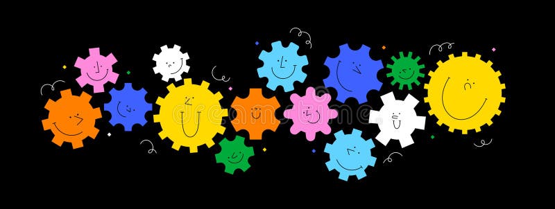 Diverse Colorful Cog Wheel Character Illustration Set Stock Vector ...