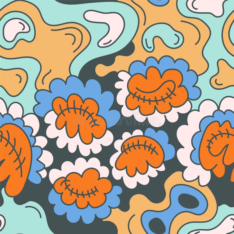 Abstract Unique Colorful Pattern with Hand Drawn Flowers Stock Vector ...