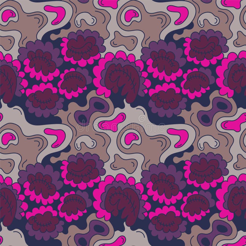 Abstract Unique Colorful Pattern with Hand Drawn Flowers Stock Vector ...