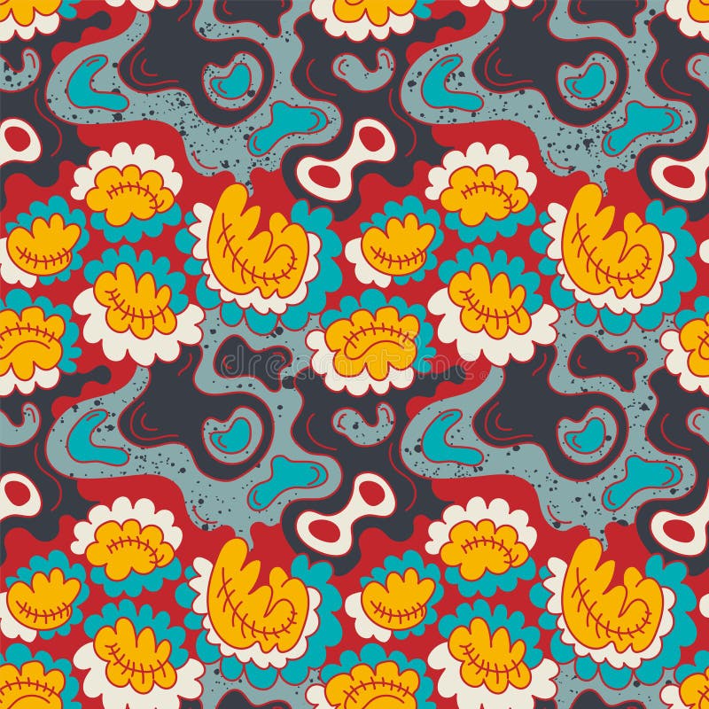 Abstract Unique Artwork with Colorful Hippie Seamless Pattern Stock ...